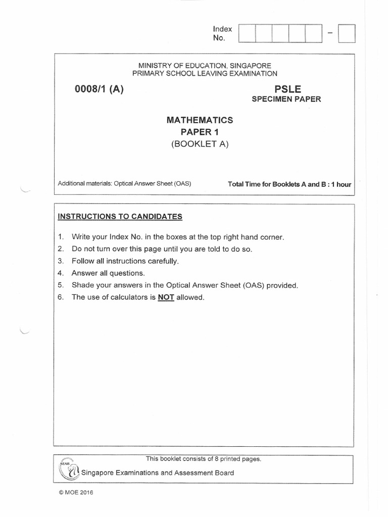 2016 PSLE Specimen Paper | PDF