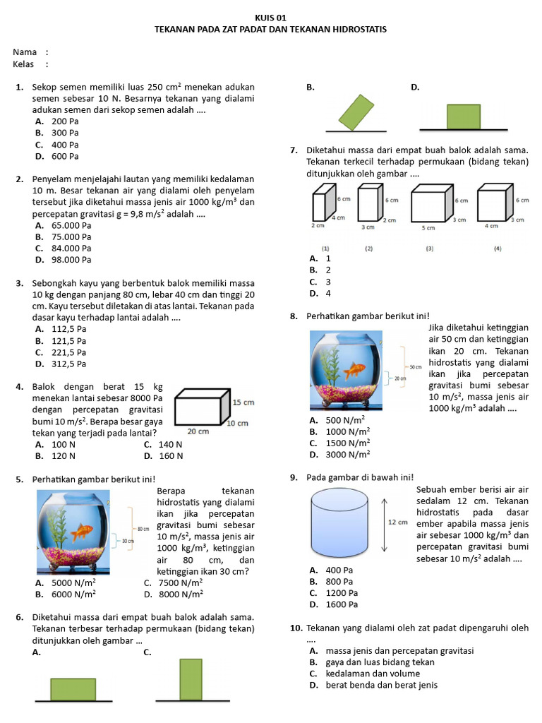Soal Tekanan Zat Padat Kelas 9 | PDF