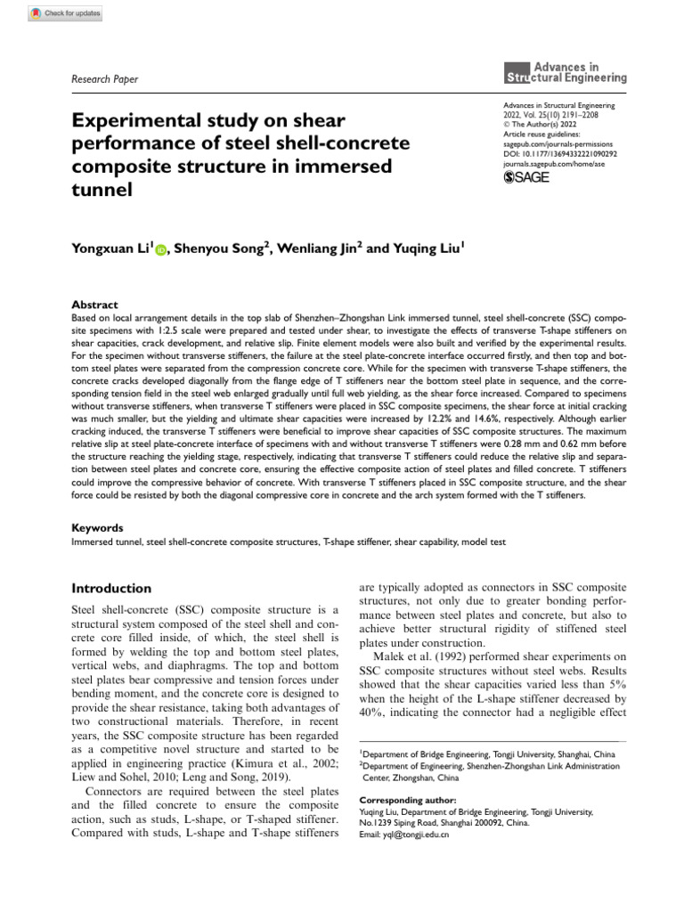 Experimental Study On Shear Performance of Steel Shell-Concrete ...