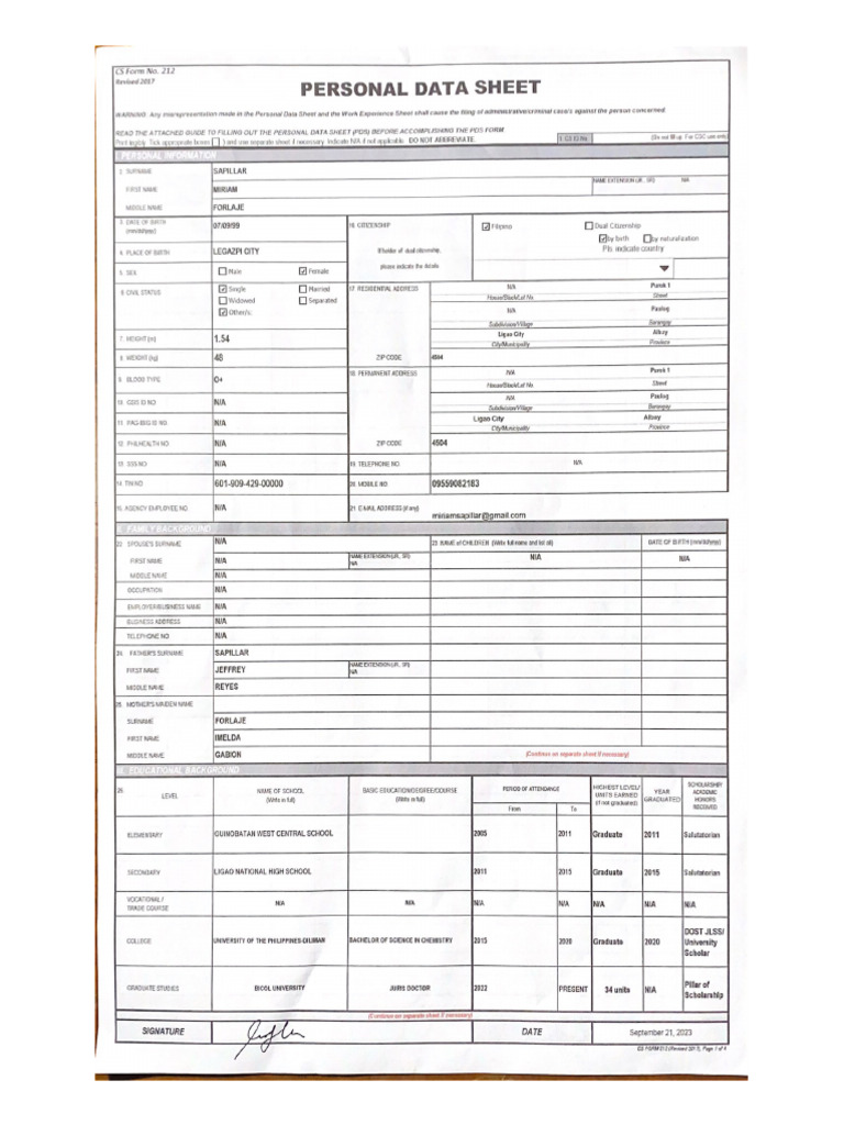 PERSONAL DATA SHEET | PDF