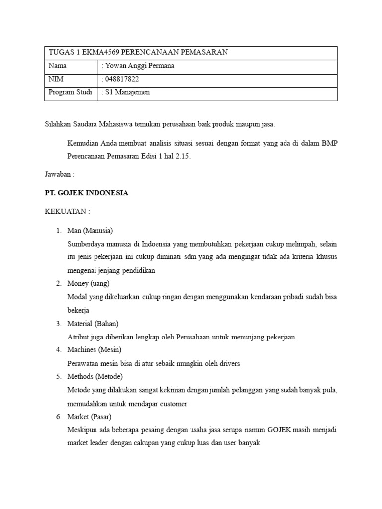 Tugas 1 Ekma4569 Perencanaan Pemasaran | PDF