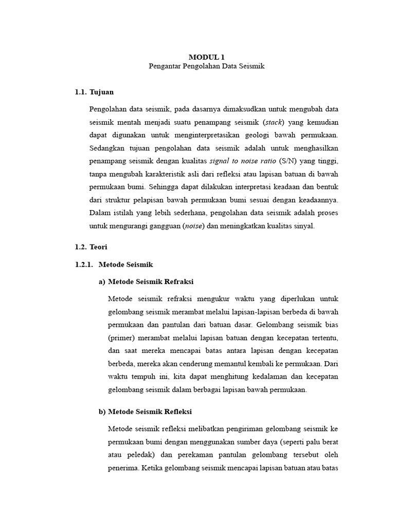 MODUL 1 - Pengantar Pengolahan Data Seismik | PDF MODUL 1 - Pengantar Pengolahan Data Seismik | PDF
