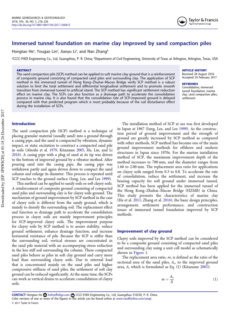 Immersed Tunnel Foundation On Marine Clay Improved by Sand Compaction ...
