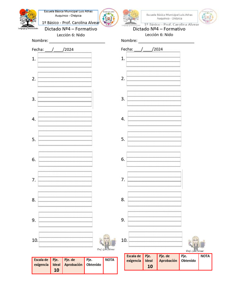 Dictado Formativo - Lección 6 - Nido | PDF