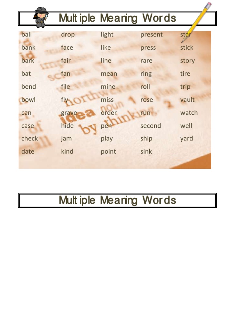 List of Multiple Meaning Words | PDF | Poetry | General Fiction