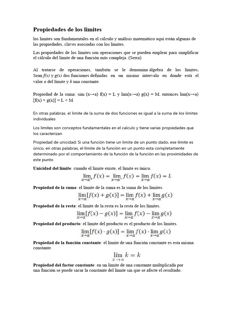 Propiedades de Los Limites | PDF | Métodos y materiales de enseñanza ...