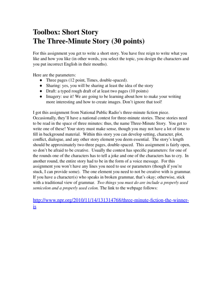 Three-Minute Story Writing Guide | PDF