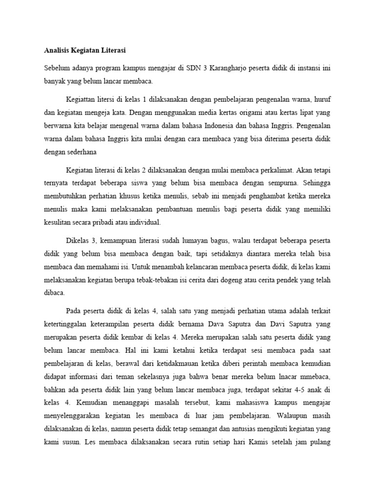 Analisis Kegiatan Literasi-LA | PDF | Seni & Disiplin Bahasa