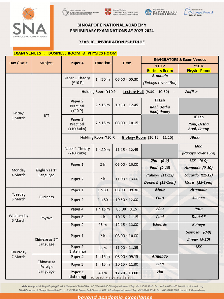 Y10-12 Prelim Exams - Invigilation Schedule | PDF | Educational Stages ... Y10-12 Prelim Exams - Invigilation Schedule | PDF | Educational Stages ...