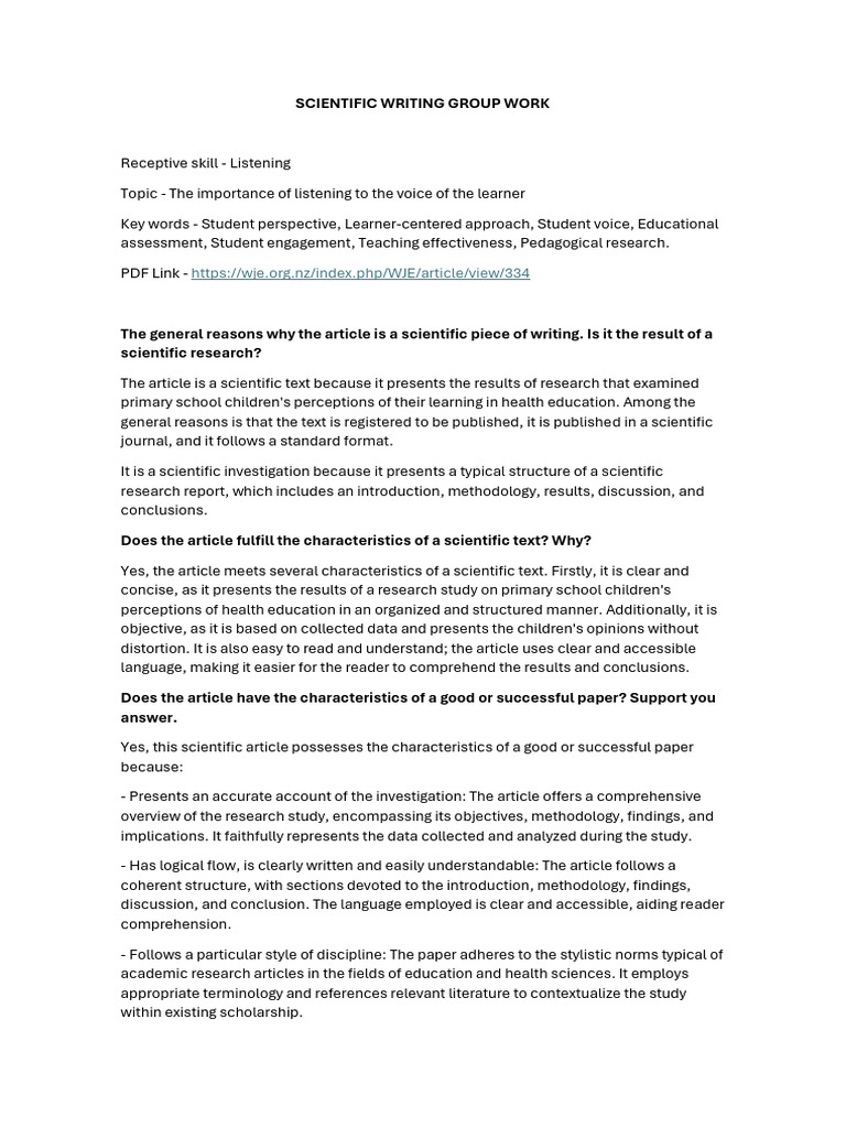 Scientific Writing Group Work | PDF | Knowledge | Methodology