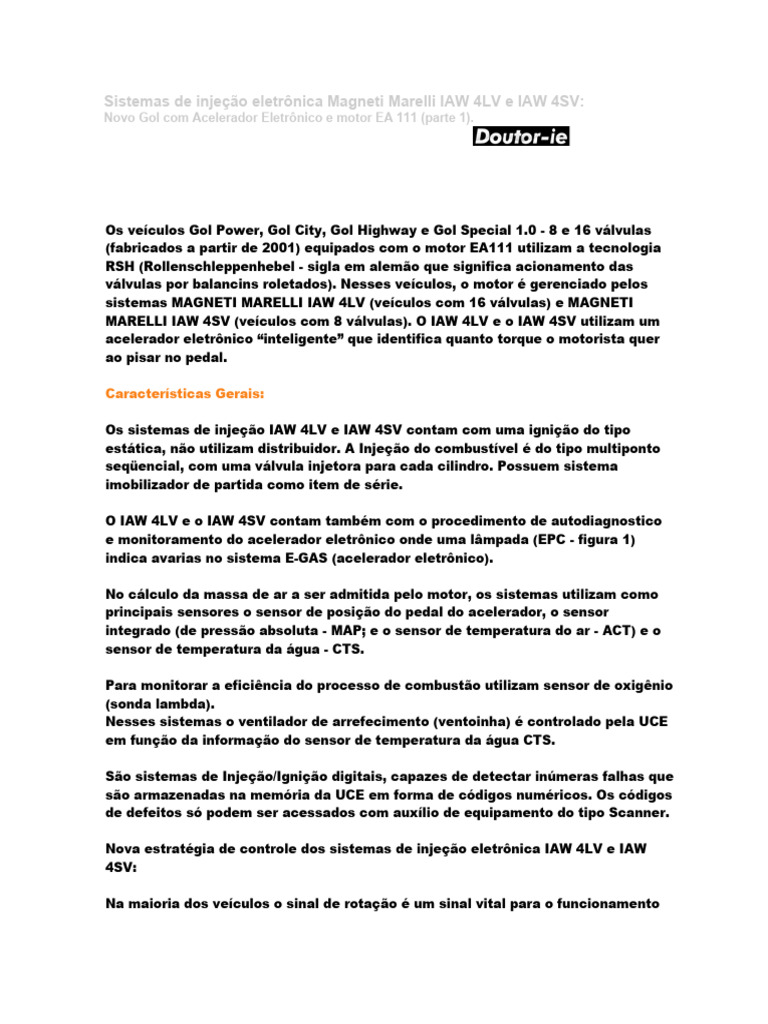 1 Sistemas de Injeção Eletrônica Magneti Marelli IAW 4LV e IAW 4SV ...
