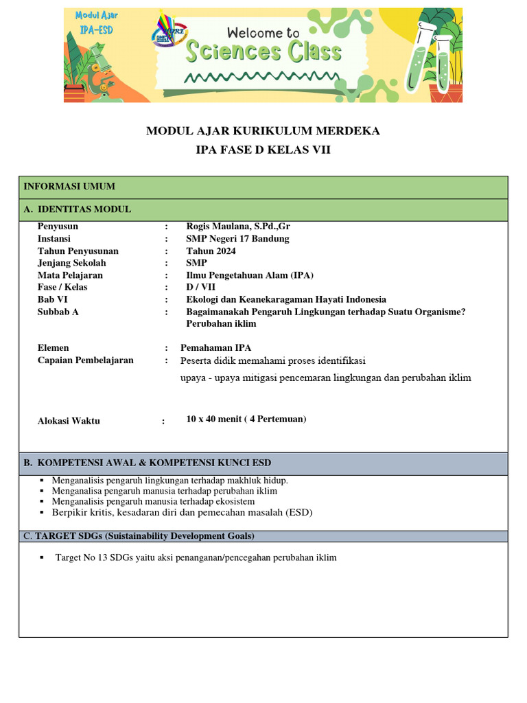 Modul Ajar Esd PBL Perubahan Iklim Update | PDF