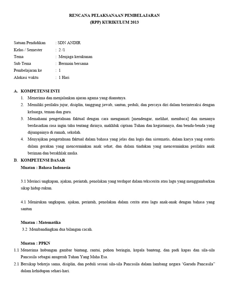 Contoh RPP Apkg Di SD Andir | PDF