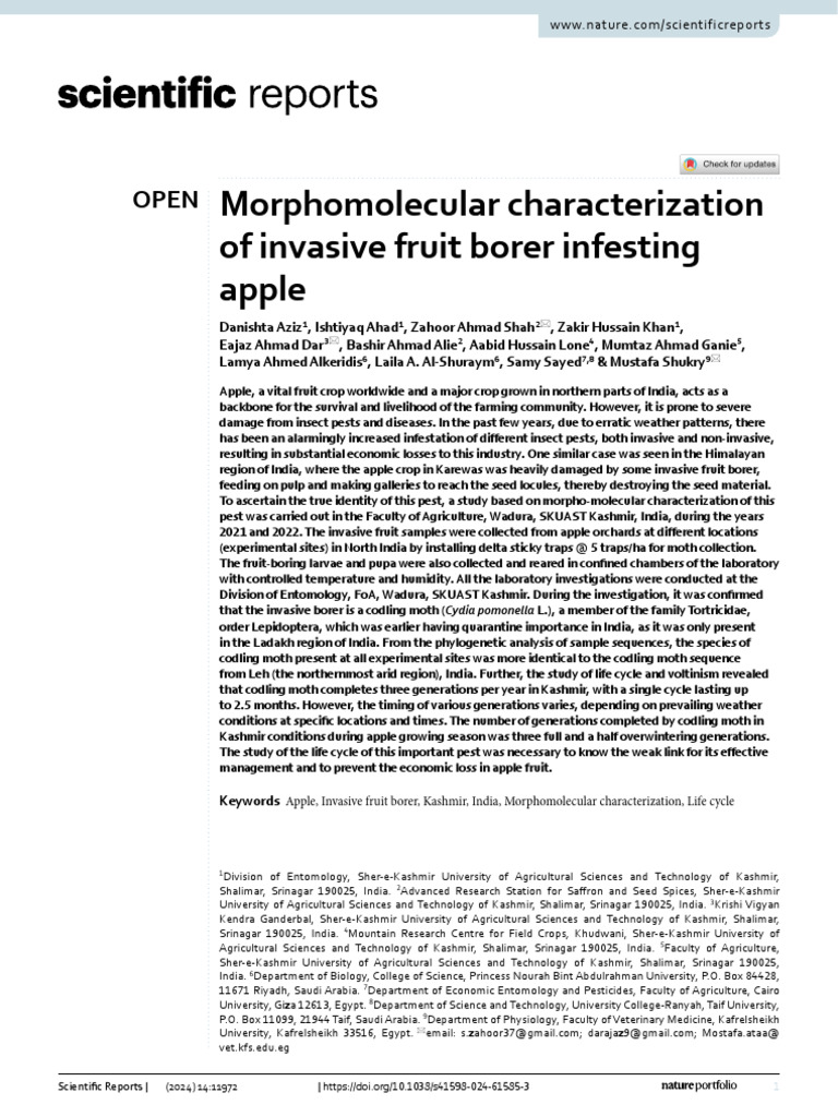 Morphomolecular characterization of invasive fruit borer infesting ...