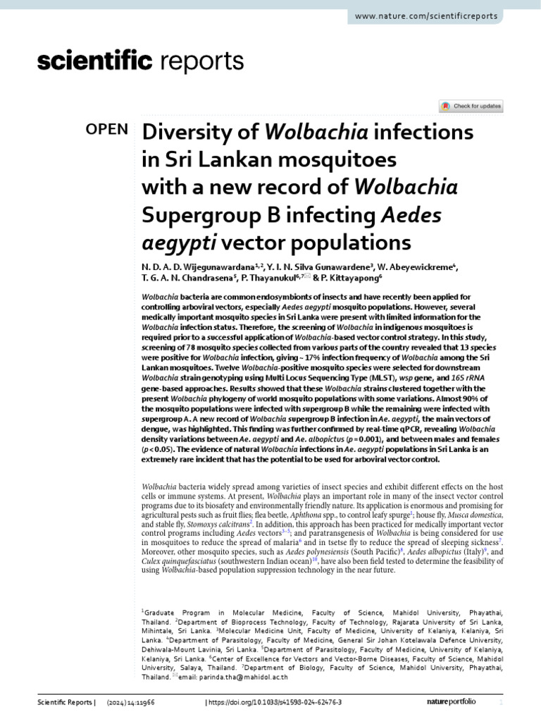 Diversity of Wolbachia Infections in Sri Lankan Mosquitoes With A New ...