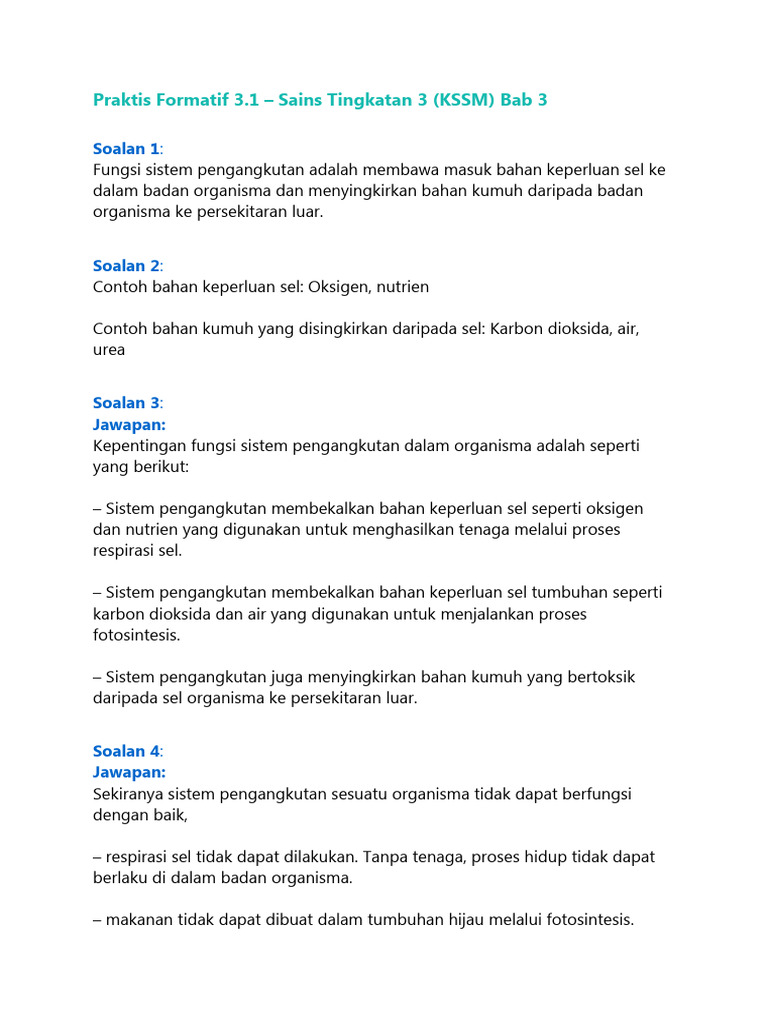 Praktis Formatif 3 Jawapan Sahaja | PDF