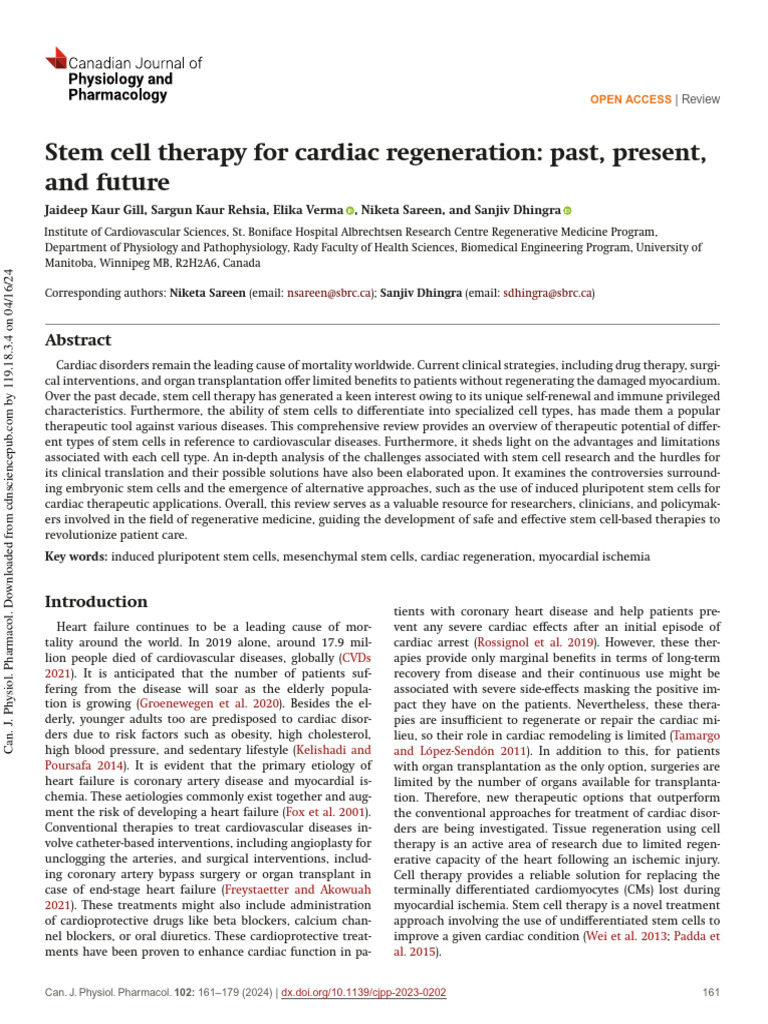 2024 Stem Cell Therapy For Cardiac Regeneration Past Present and Future | PDF | Embryonic Stem ...