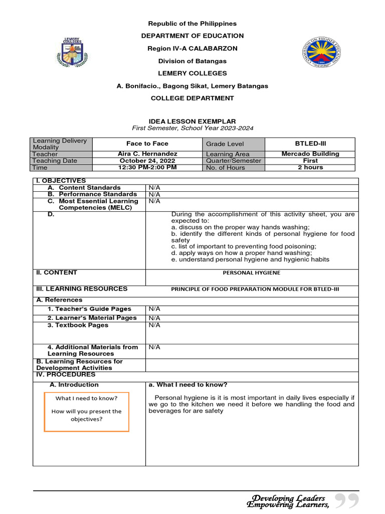 Personal Hygiene Lesson Plan Final | PDF | Learning | Behavior Modification