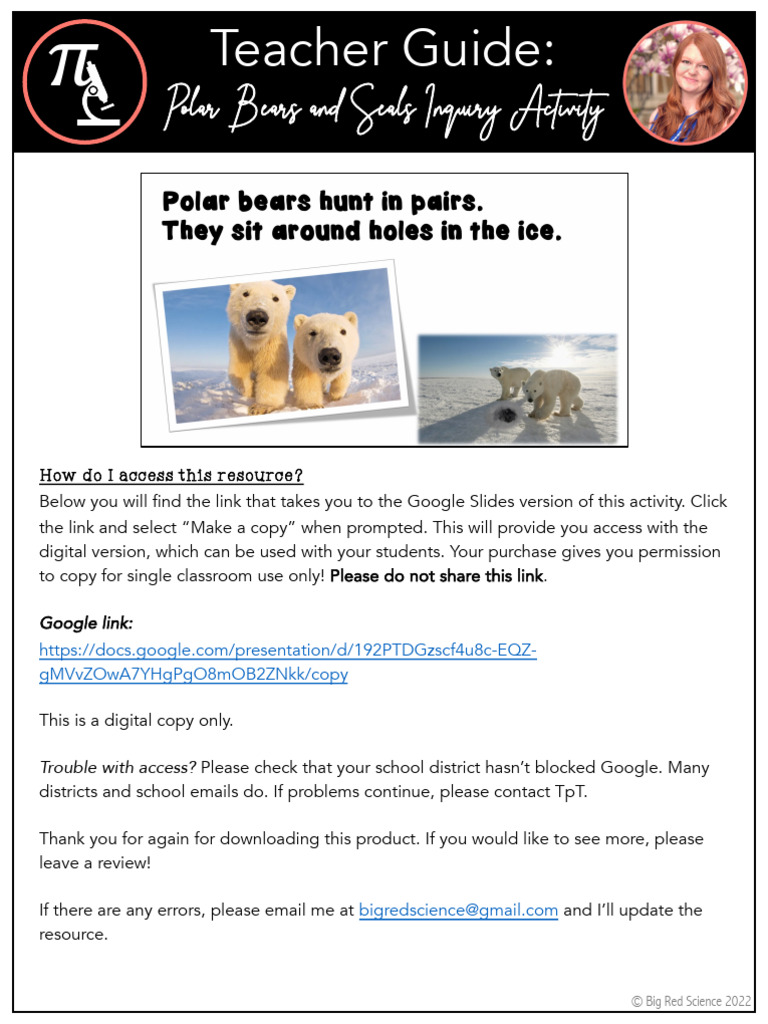 Google Slides Link for First Day of School Inquiry Activity-Polar Bears ...