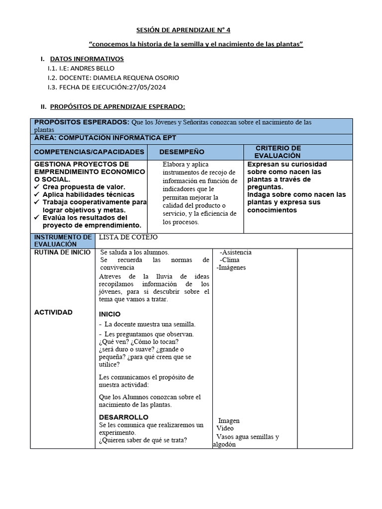 Actividdad 01 Sesion de Aprendizaje de Las Plantas | PDF | Aprendizaje ...