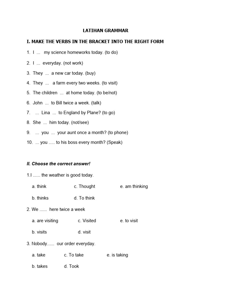 Grammar Exercises for Verb Forms | PDF | Paris | Linguistics