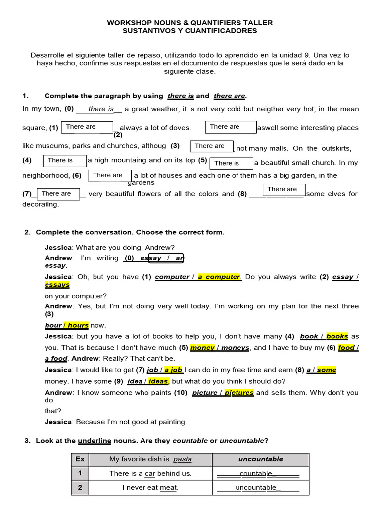 Workshop Nouns Quantifiers Pdf Foods Cuisine