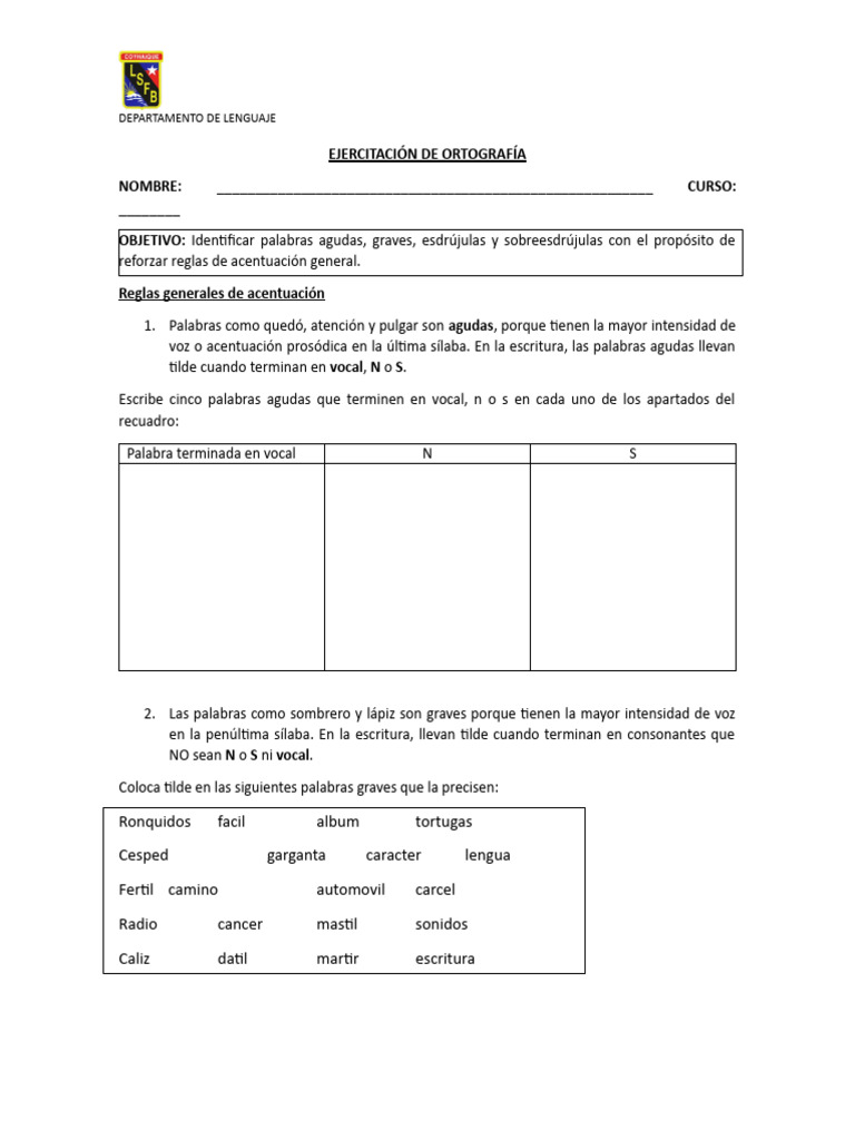 EJERCITACIÓN DE ORTOGRAFÍA ACENTUAL | PDF | Voz humana | Fonología