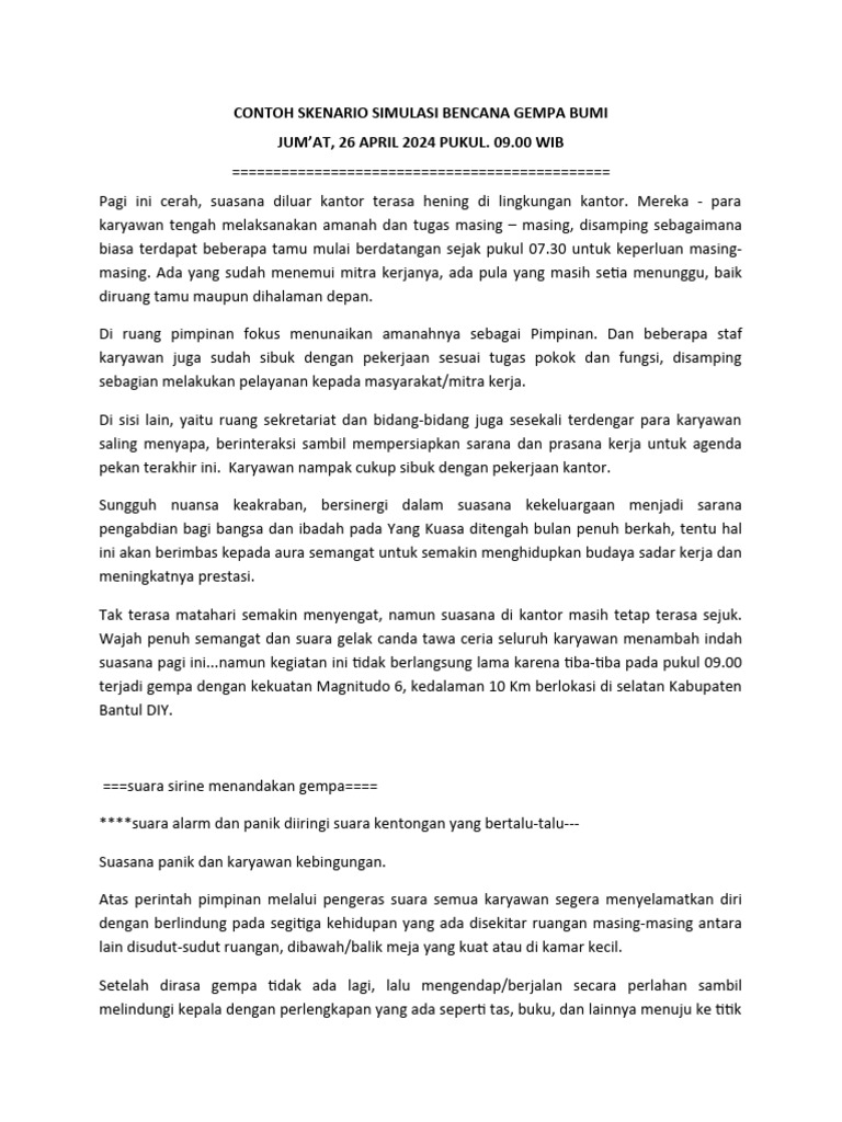 CONTOH SKENARIO SIMULASI GEMPA BUMI Rev | PDF