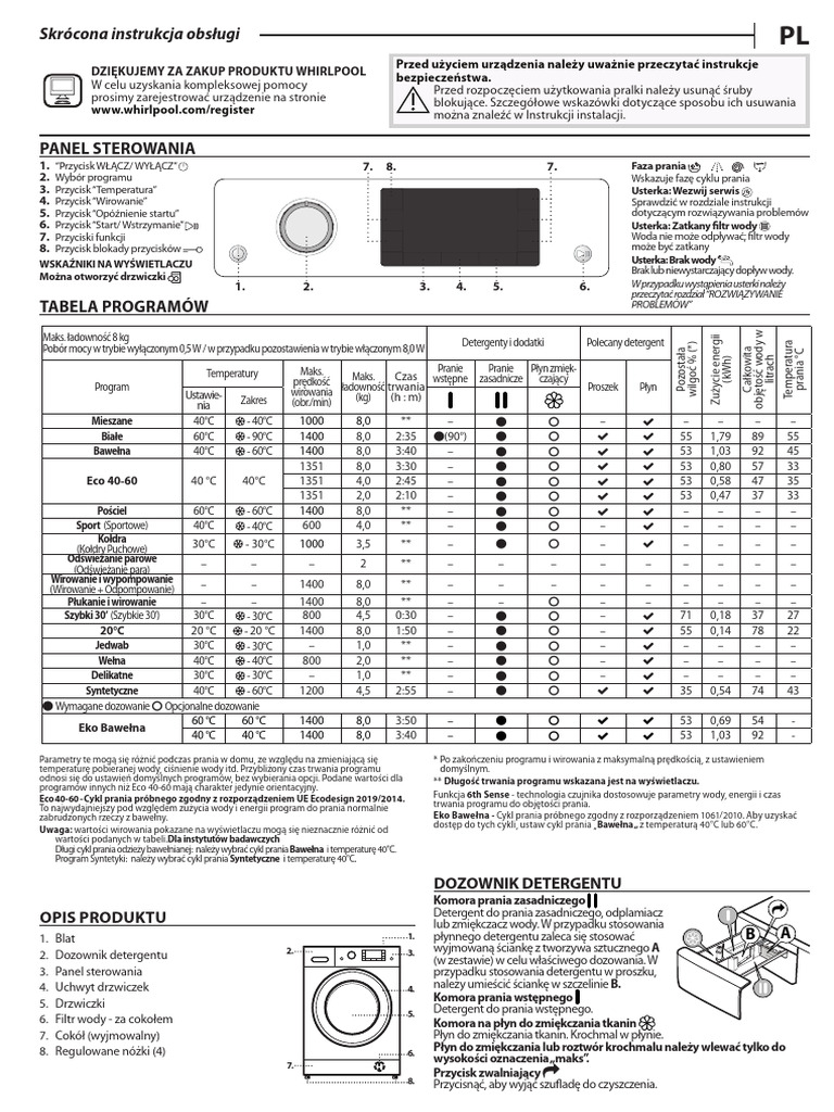 Instrukcja Obslugi WHIRLPOOL FFD 8448 BCV PL | PDF