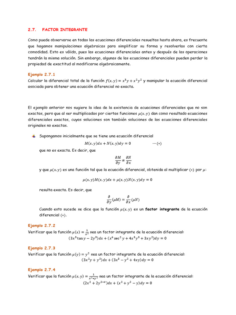 Método del Factor Integrante en Ecuaciones | PDF | Ecuaciones ...