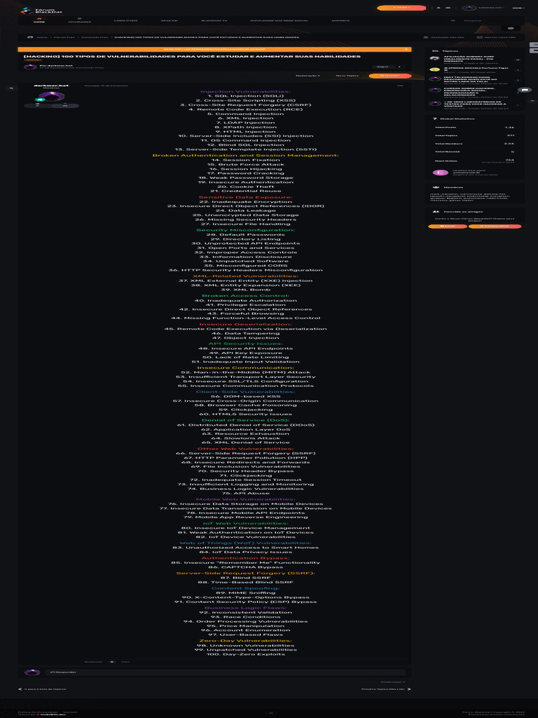Hacking 100 Tipos de Vulnerabilidades para Você Estudar e Aumentar | PDF | Denial Of Service ...