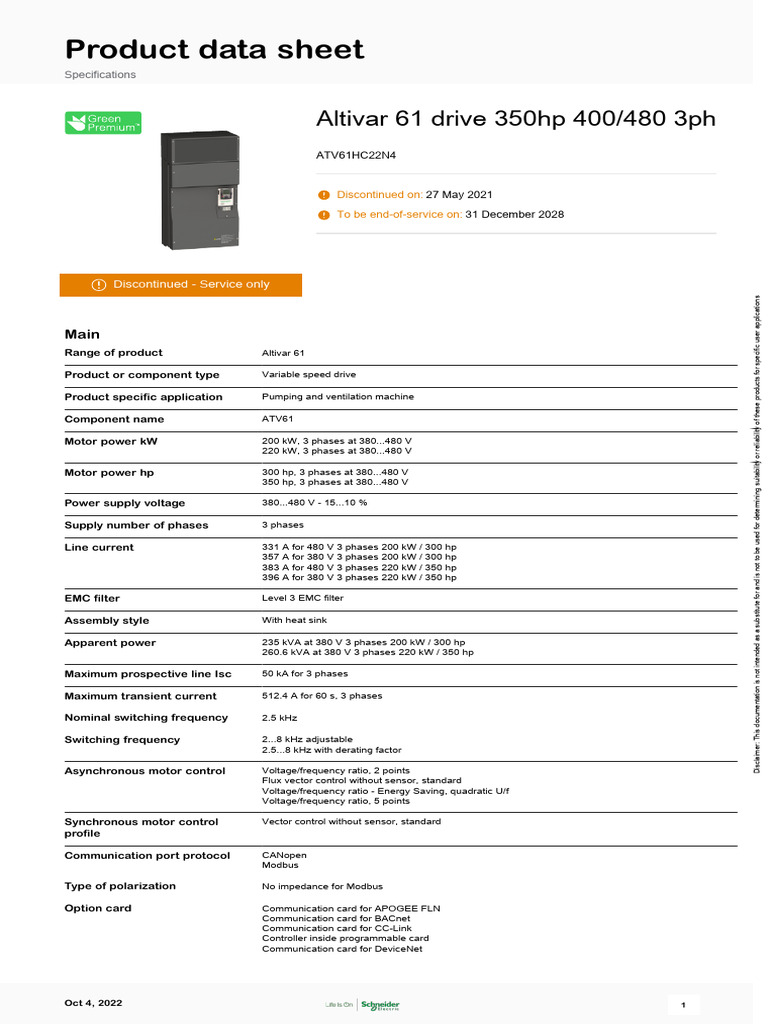 Altivar 61 Drive 350hp Specifications | PDF | Power Supply ...