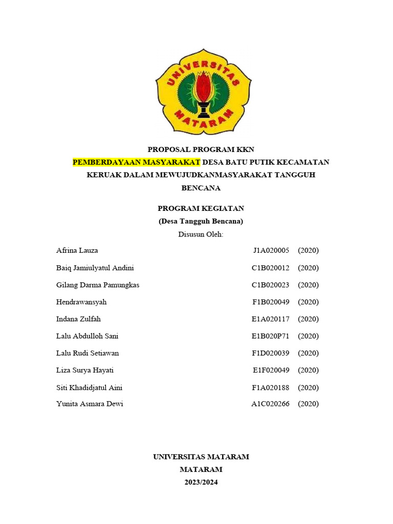 Proposal KKN PMD Desa Batu Putik | PDF