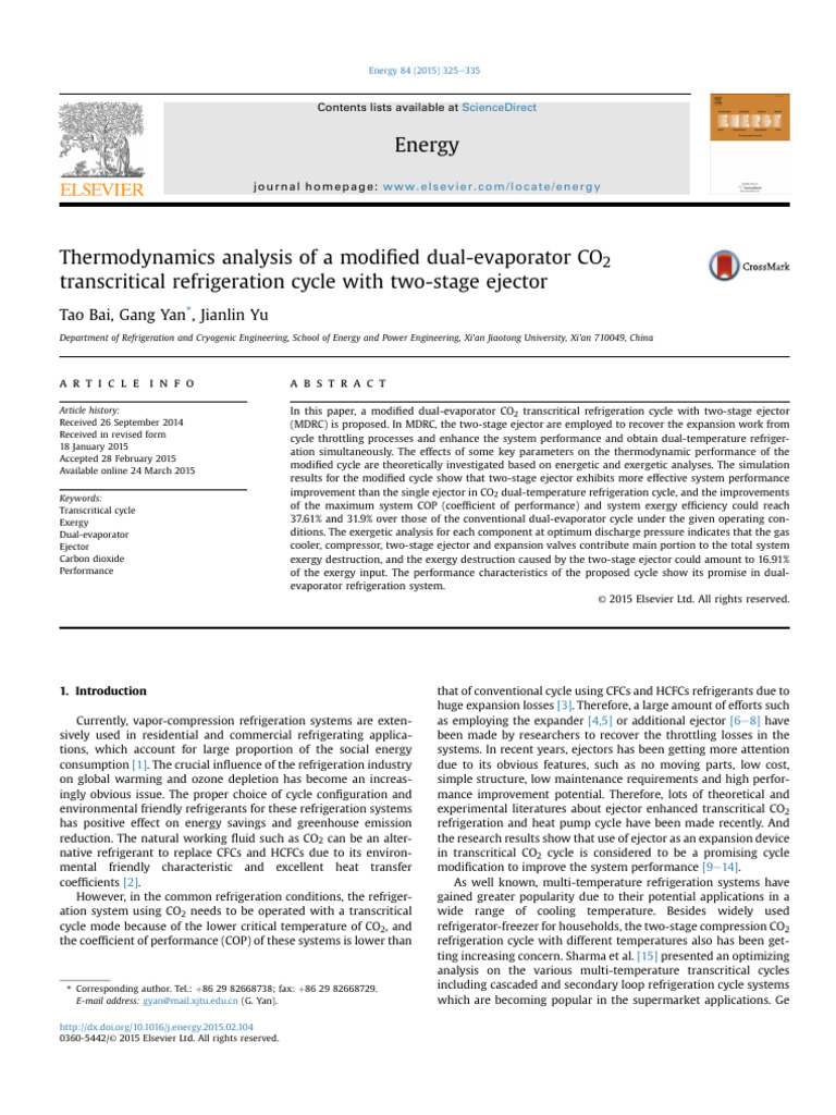 Thermodynamics Analysis of A Modified Dual Evaporator Transcritical ...