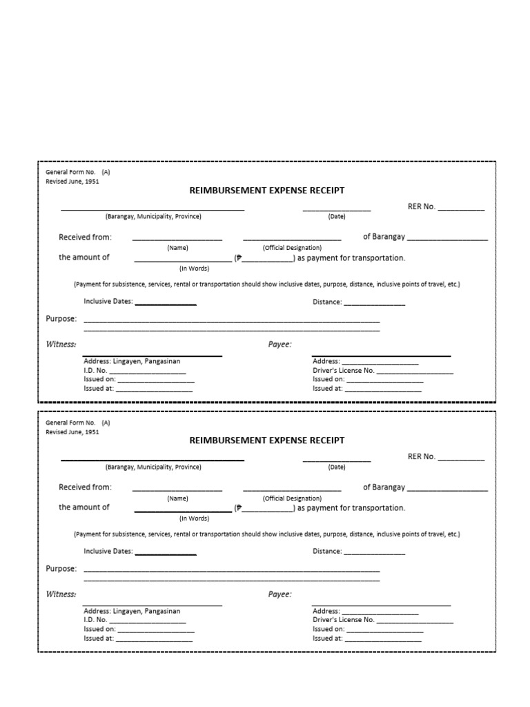 Reimbursement Expense Receipt | PDF | Payments | Services (Economics)
