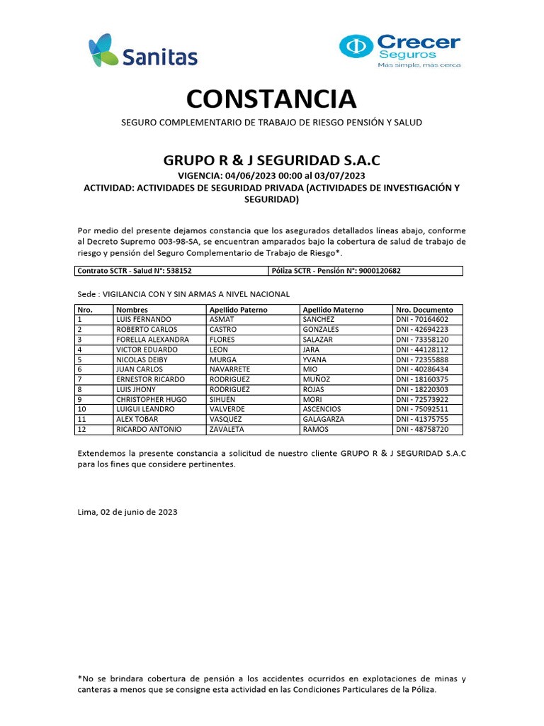 SCTR Junio 2023 | PDF | Póliza de seguros