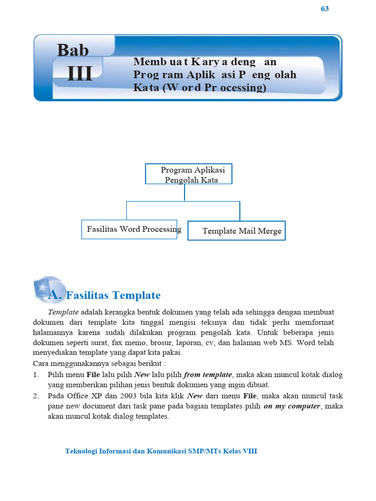 TIK Kelas 8. Bab 3. Membuat Karya Dengan Program Aplikasi Pengolah Kata (Word Processing) | PDF