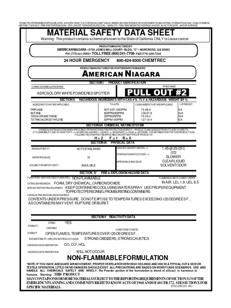 MSDS-PULL-OUT2-01-08 | PDF | Carbon Dioxide | Water