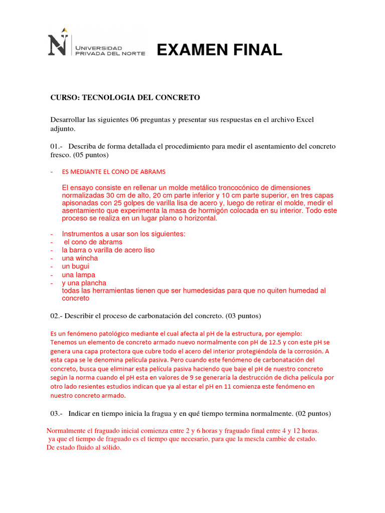 Examen Final ALEXANDER Matta Miñan | PDF | Hormigón | Cemento