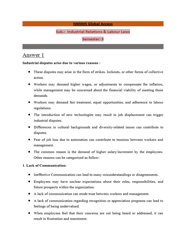 Assignment Solution Industrial Relations & Labour Laws | PDF | Cost Of Living | Employment