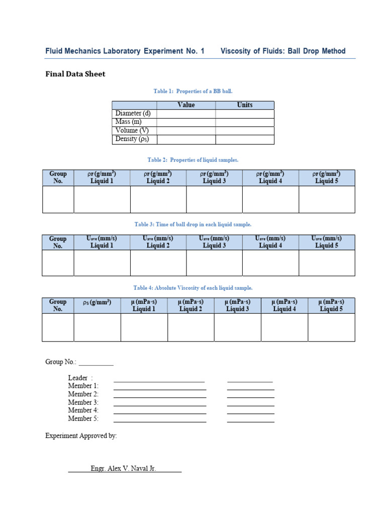 FM Lab Exp1 - Final Data Sheet | PDF