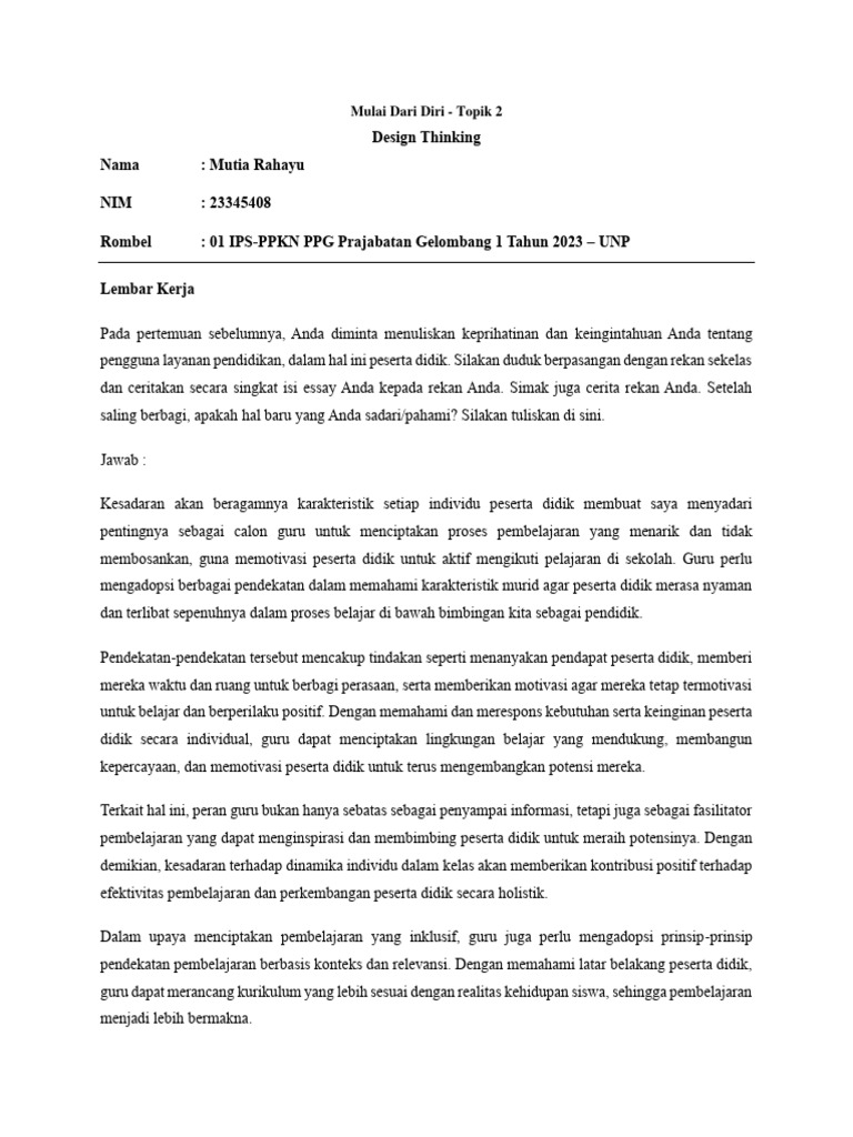 Mulai Dari Diri - DT - Topik 2 - Mutia | PDF | Karier & Perkembangan | Pengembangan Diri