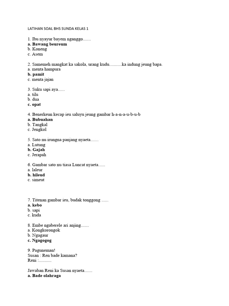 Bahasa Sunda Latihan Soal KLS 1 | PDF