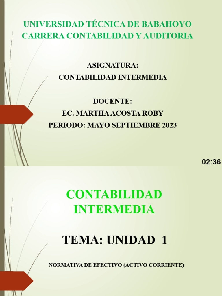 Presentaciones Unidad 1 CONTABILIDAD INTERMEDIA Final | PDF | Contabilidad | Bancos