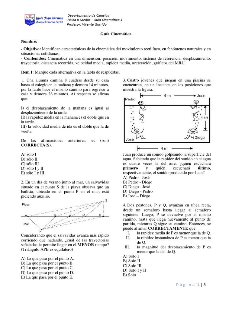 Guía de Cinemática para Física II Medio | PDF | Velocidad | Cinemática