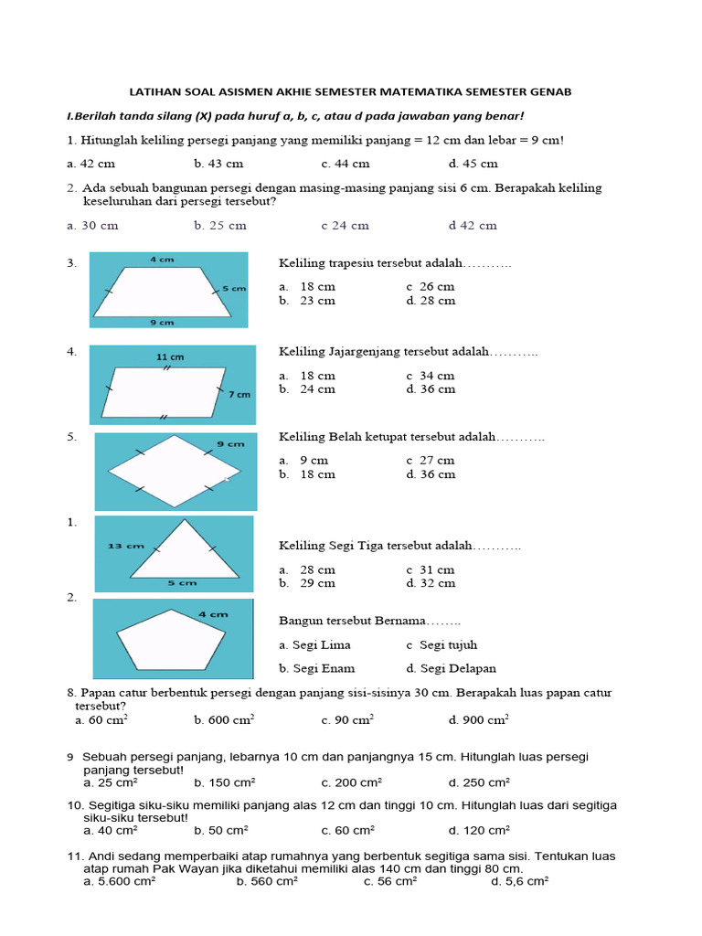 Latihan Soal Aas Matematika Semester Genab | PDF | Metode & Bahan Ajar