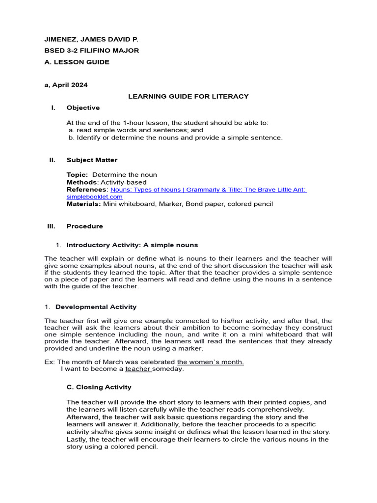 Lesson Guide For LTS | PDF | Teachers | Learning