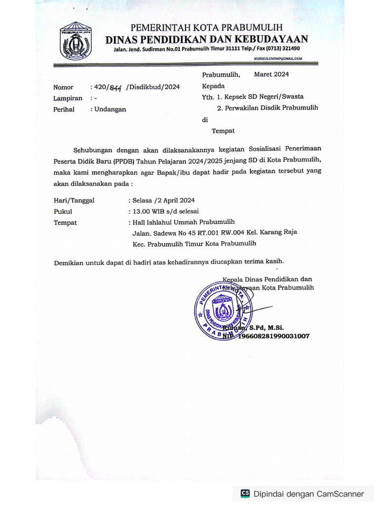 Surat undangan sosialisasi PPDB SD | PDF