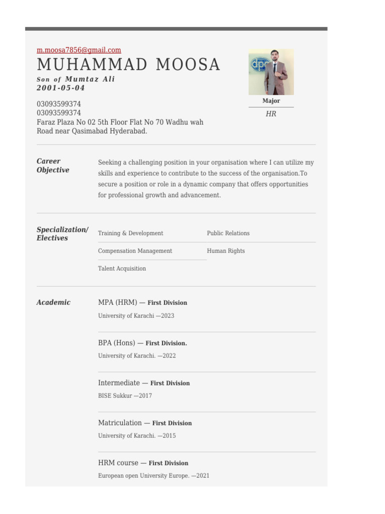 DPA Hyderabad Muhammad Moosa | PDF | Human Resource Management | Business