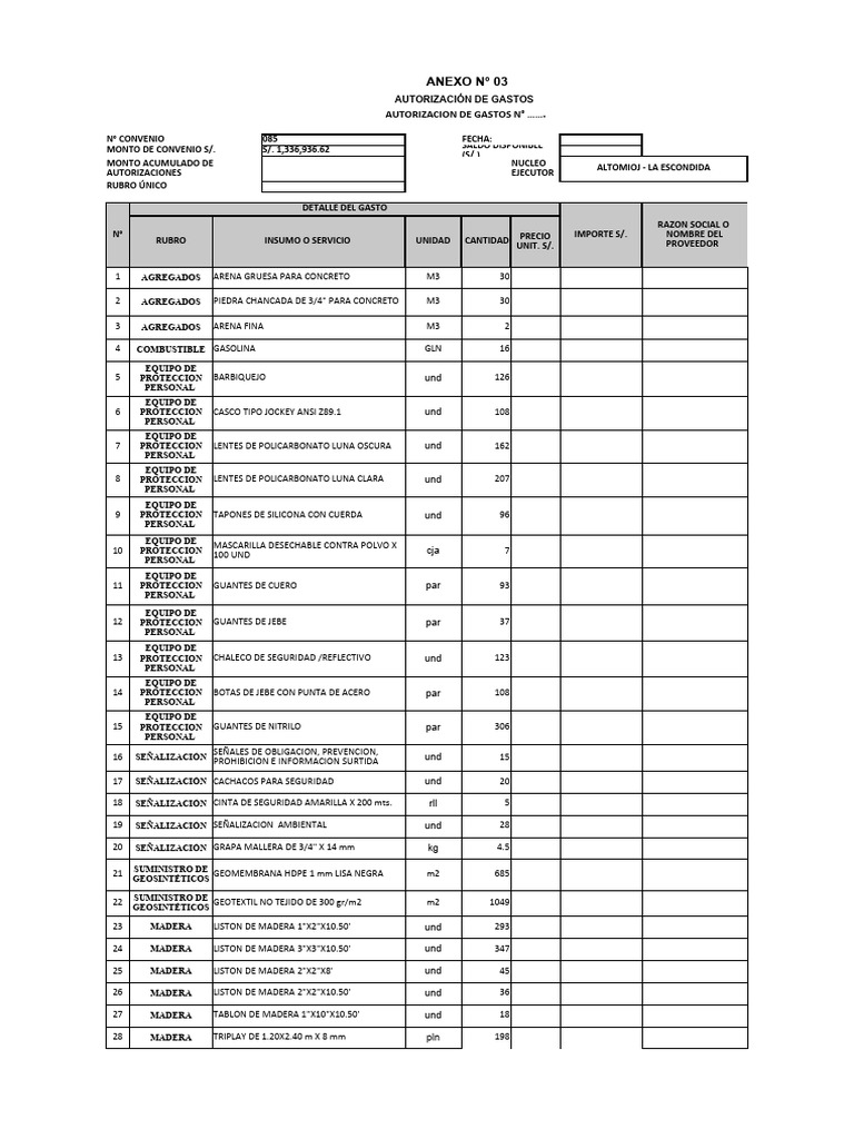 ANEXO N° 03 - AUTORIZACION DE GASTO_CORREGIDO | PDF | Cheque